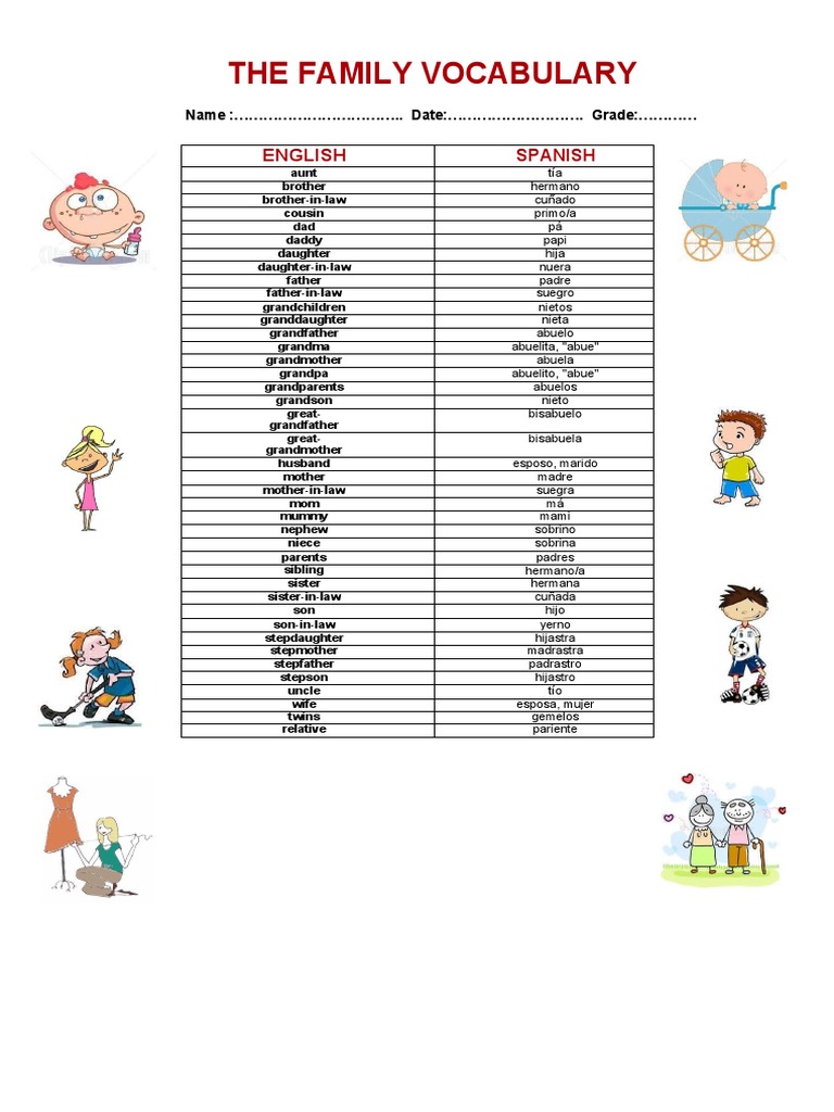 The Family Vocabulary: English Spanish | PDF