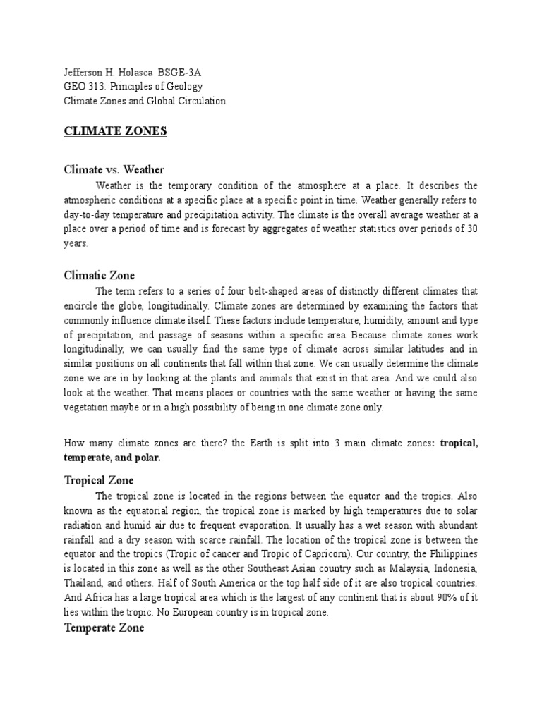 Earth's Three Main Climate Zones | PDF | Atmospheric Circulation ...