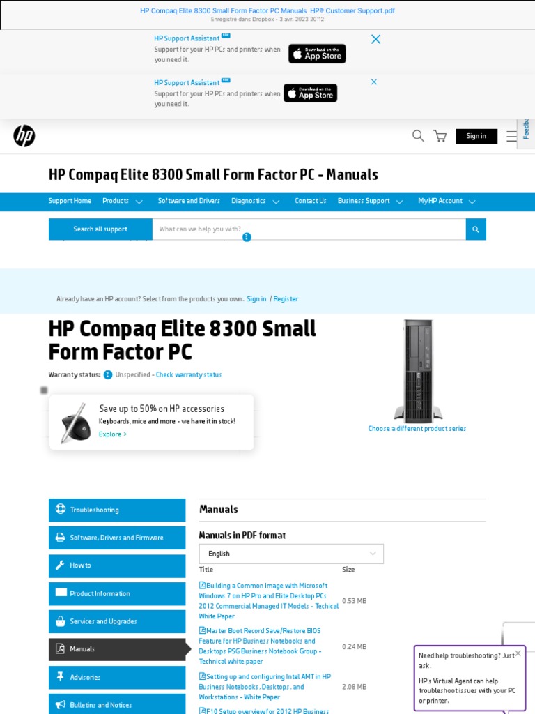 HP Compaq Elite 8300 Small Form Factor PC - Manuals | PDF | Personal ...