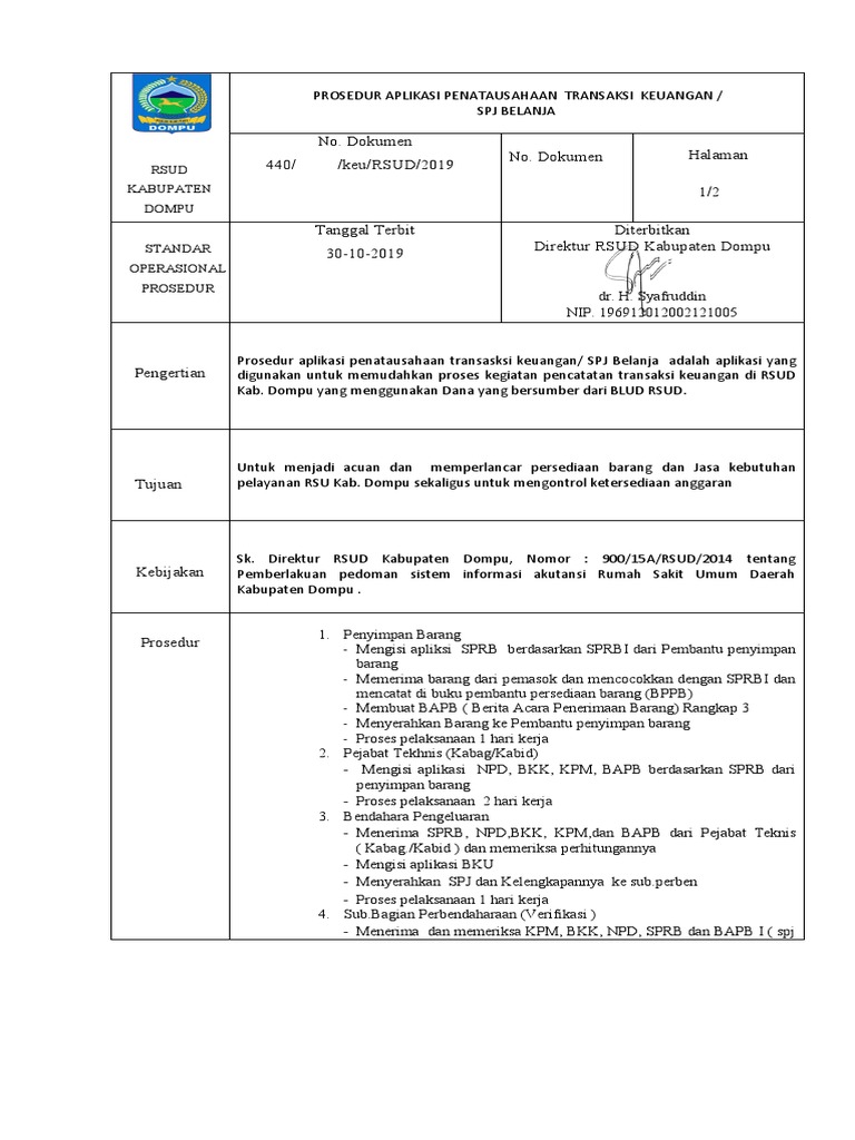 Prosedur Penatausahaan Keuangan RSUD Dompu | PDF | Pengelolaan Keuangan ...