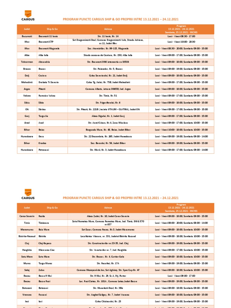 Program de Sarbatori 2021 Cargus Ship Go | PDF