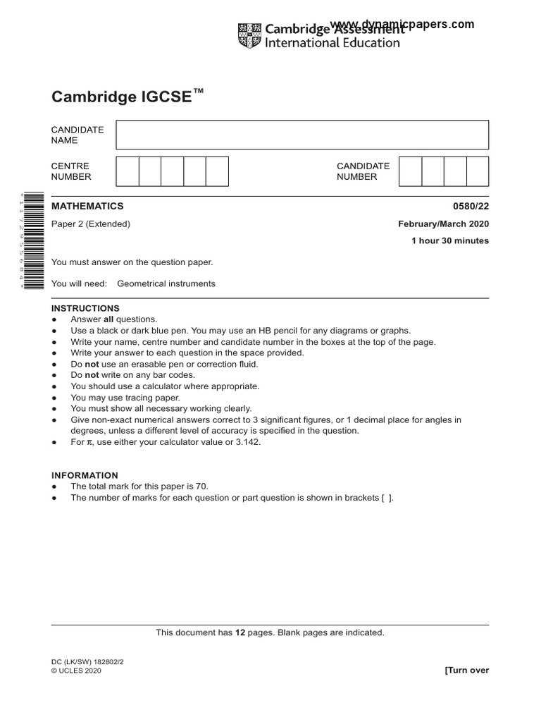Cambridge IGCSE: MATHEMATICS 0580/22 | Download Free PDF | Numbers | Circle