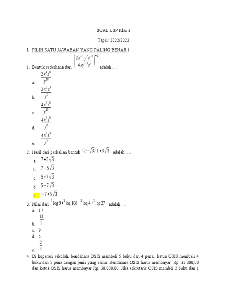Soal USP Klas 3 | PDF
