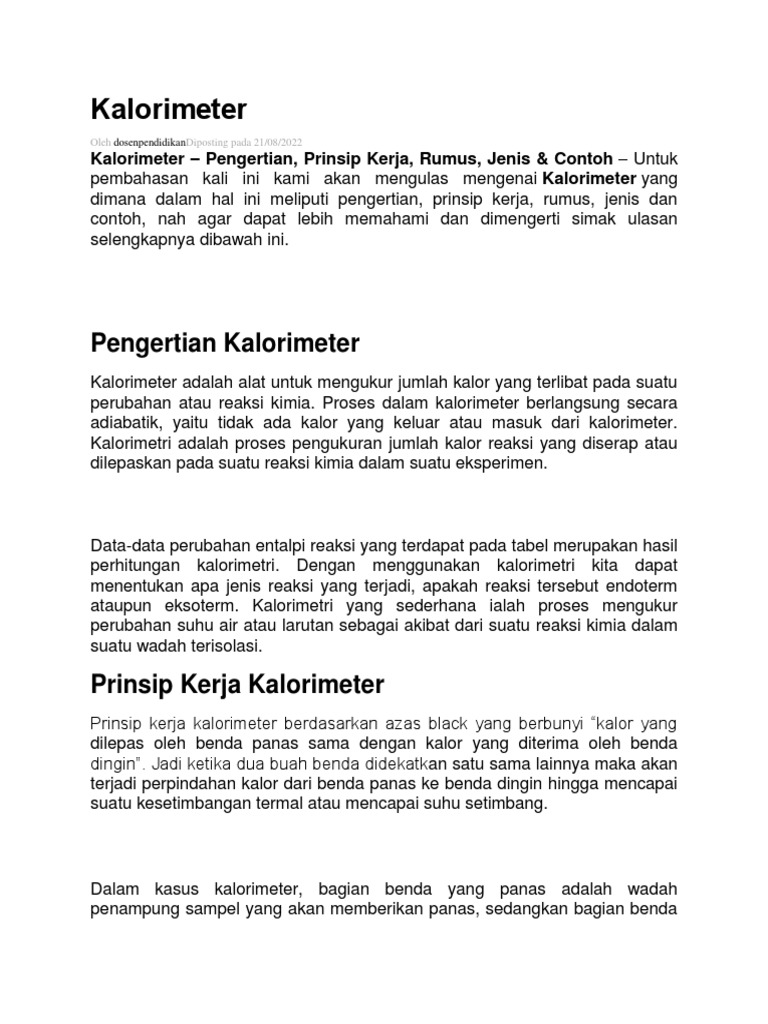 Pengertian dan Prinsip Kerja Kalorimeter | PDF | Sains & Matematika