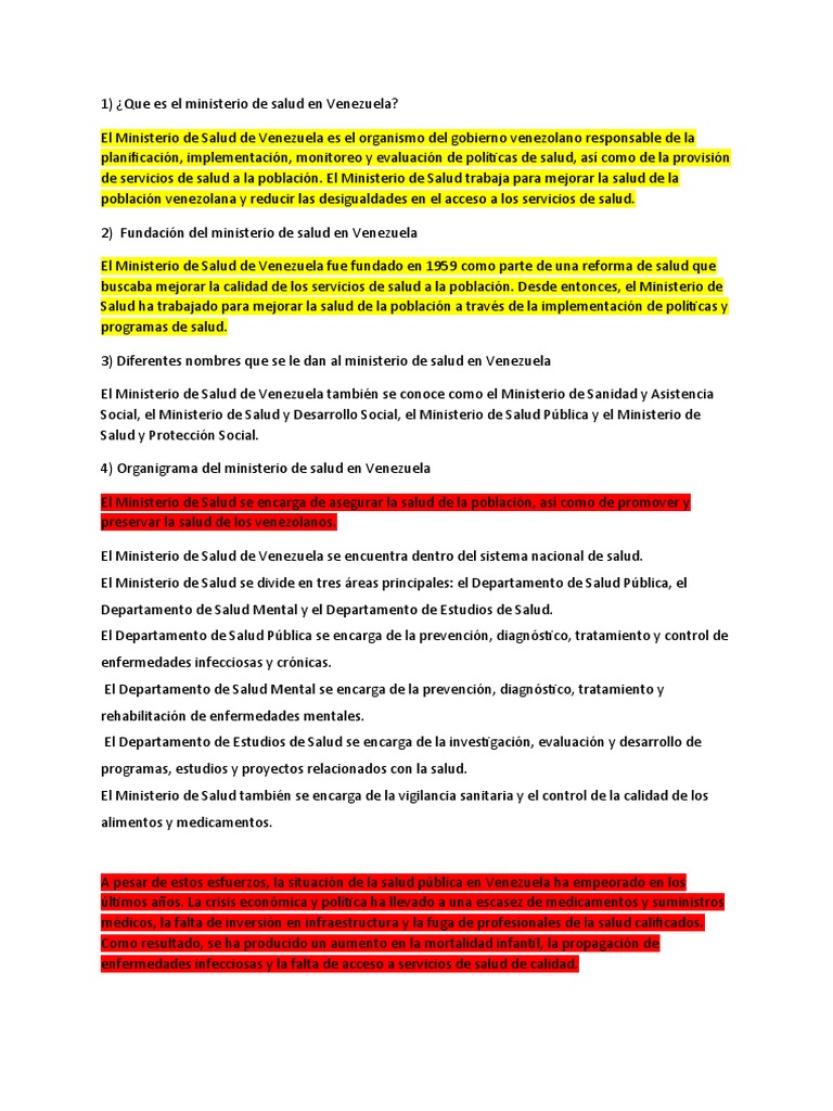 Ministerio de Salud en Venezuela | PDF | Venezuela | Cuidado de la salud