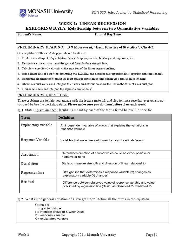 Week 2 Linear Regression Pdf Regression Analysis Linear Regression 6847