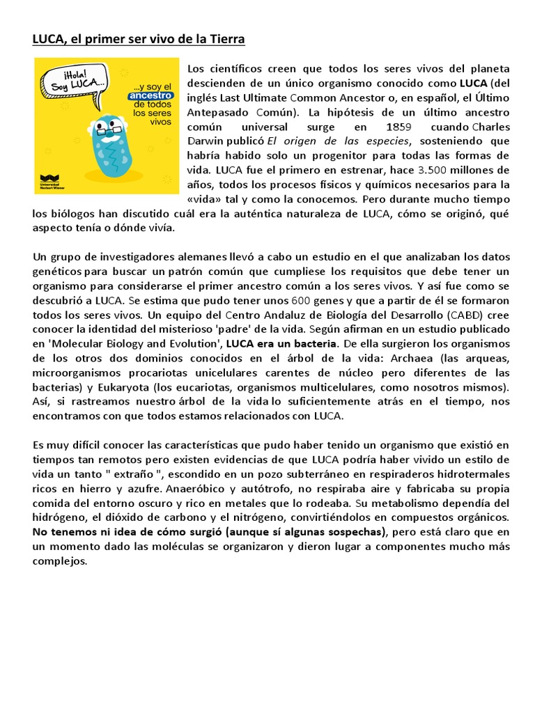 LUCA | PDF | Organismos | Naturaleza