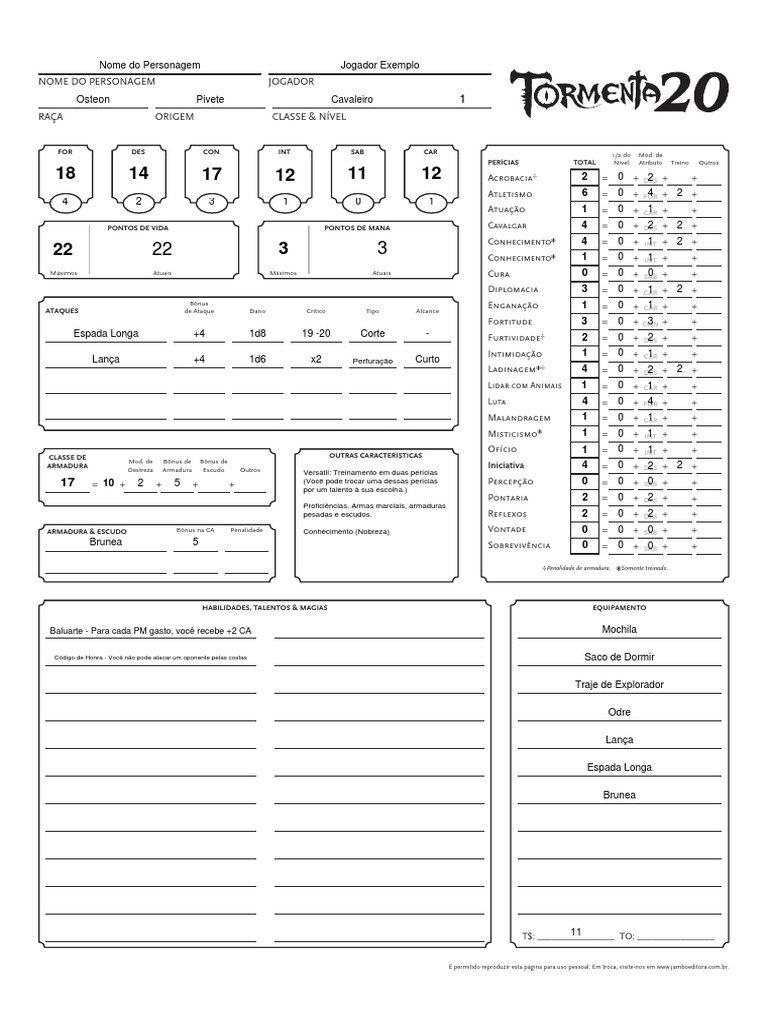 Tormenta 20 - Ficha Editável | PDF | Lazer | Esportes
