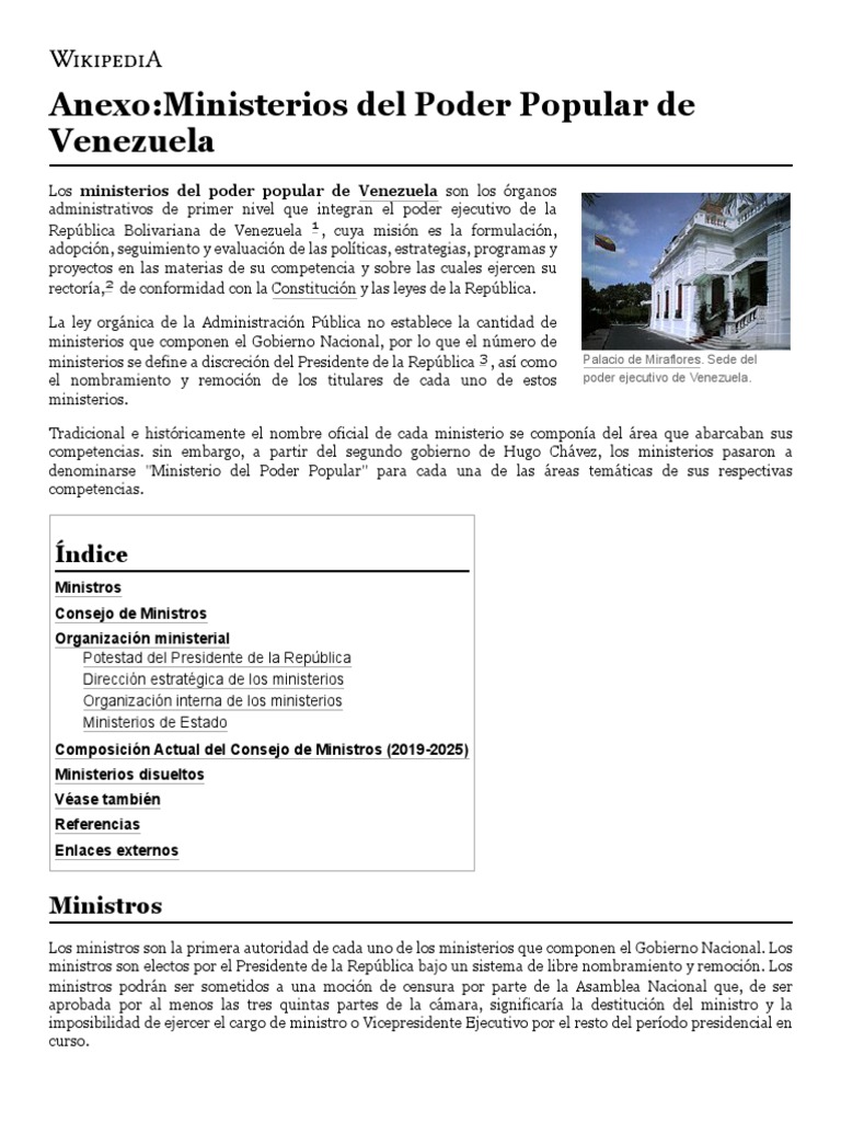 Anexo - Ministerios Del Poder Popular de Venezuela - Wikipedia, La ...