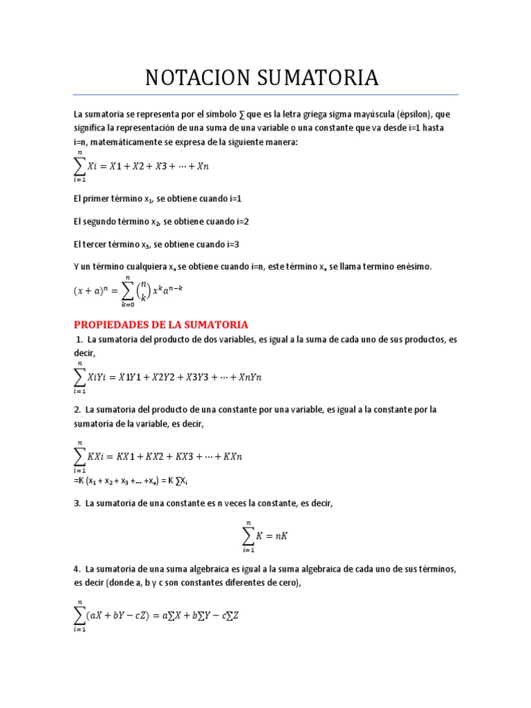 Propiedades de la Sumatoria en Matemáticas | PDF | Matemáticas ...