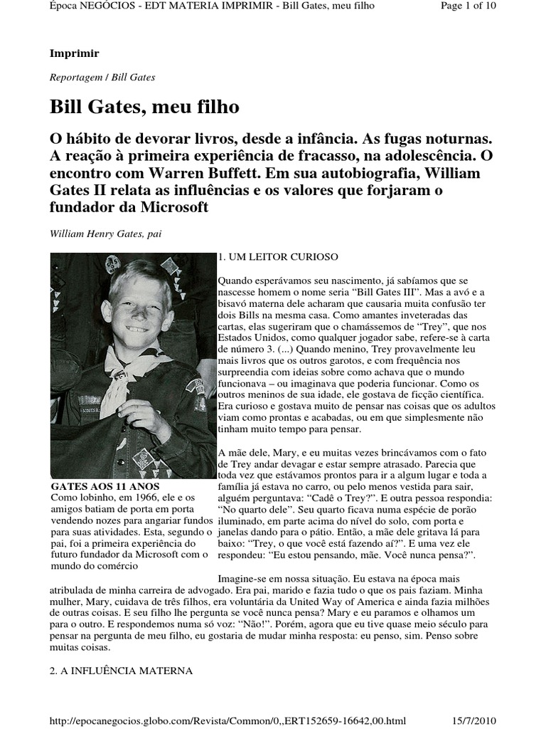 A Vida de Bill Gates III: Influências e Valores | PDF | IBM | Família