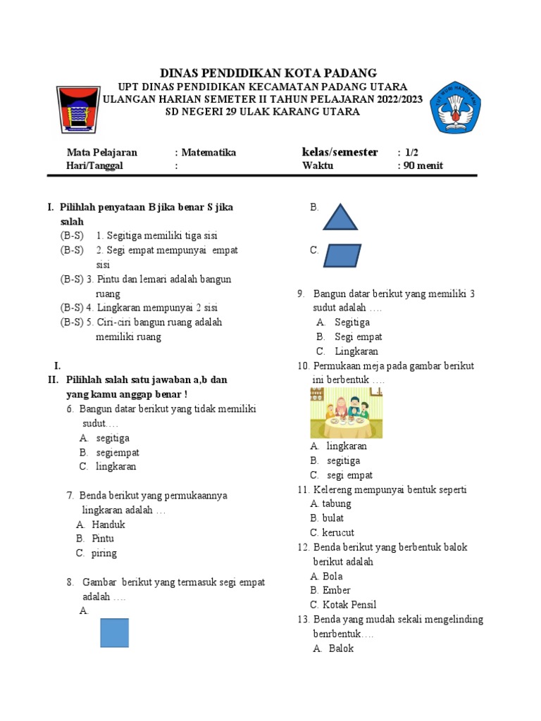 Soal Sumatif Matematika Kelas 1 Sem 2 | PDF