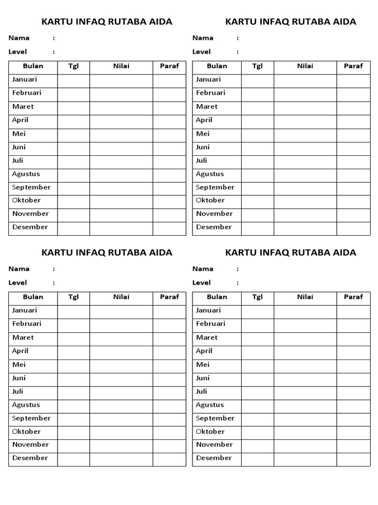 KARTU INFAQ RUTABA AIDA Isi 4 | PDF