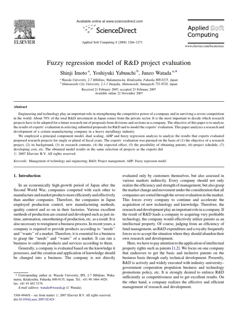 Fuzzy Regression Model Of R And D Projec Pdf Business 