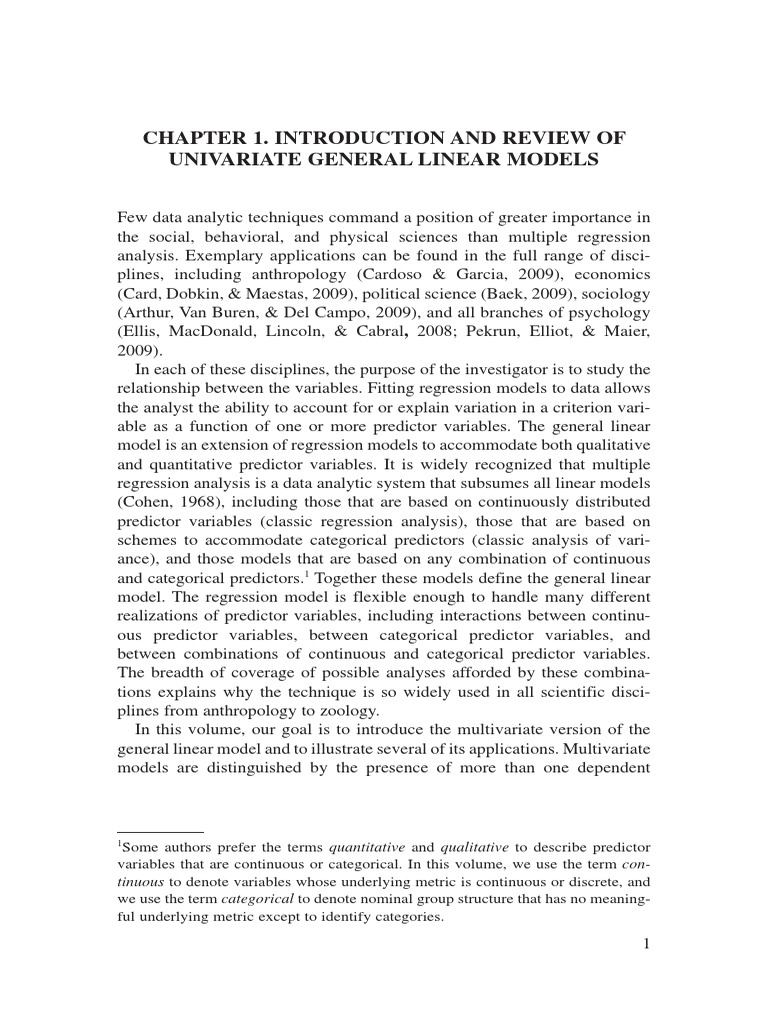 Chapter 1. Introduction and Review of Univariate General Linear Models | PDF | Linear Regression ...