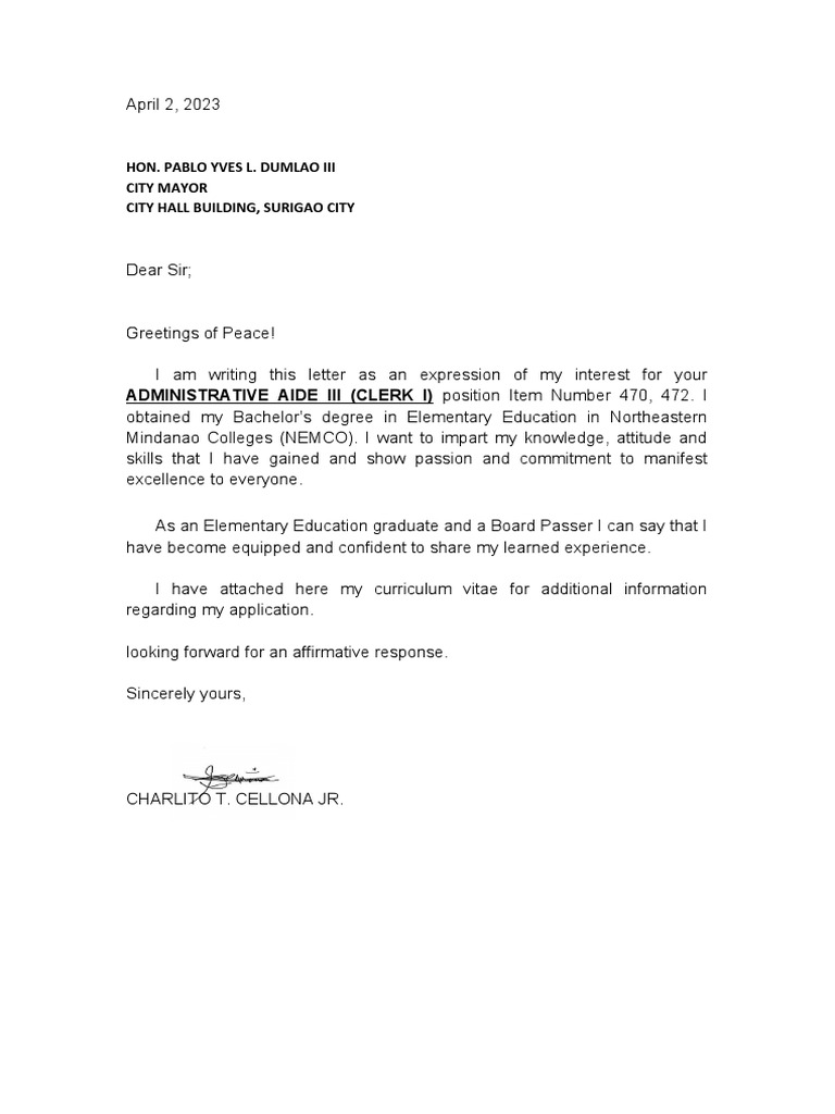 Application for Administrative Aide III | PDF | Career & Growth ...