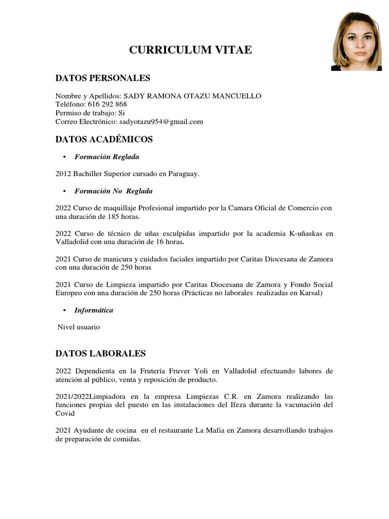 Curriculum Vitae: Datos Personales | PDF | Cocina, comidas y vino