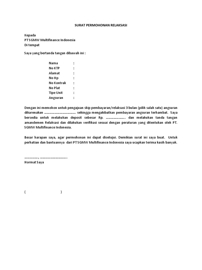 Surat Permohonan Relaksasi | PDF