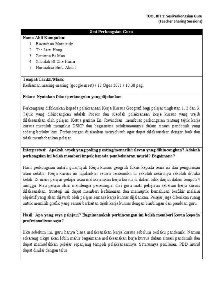 Laporan PLC Teacher Sharing 2021 Panitia Geografi | PDF