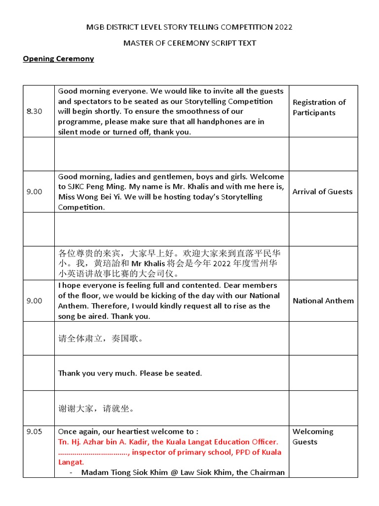 MC Script Text MGB District Level Story Telling Competition 2022 | PDF ...
