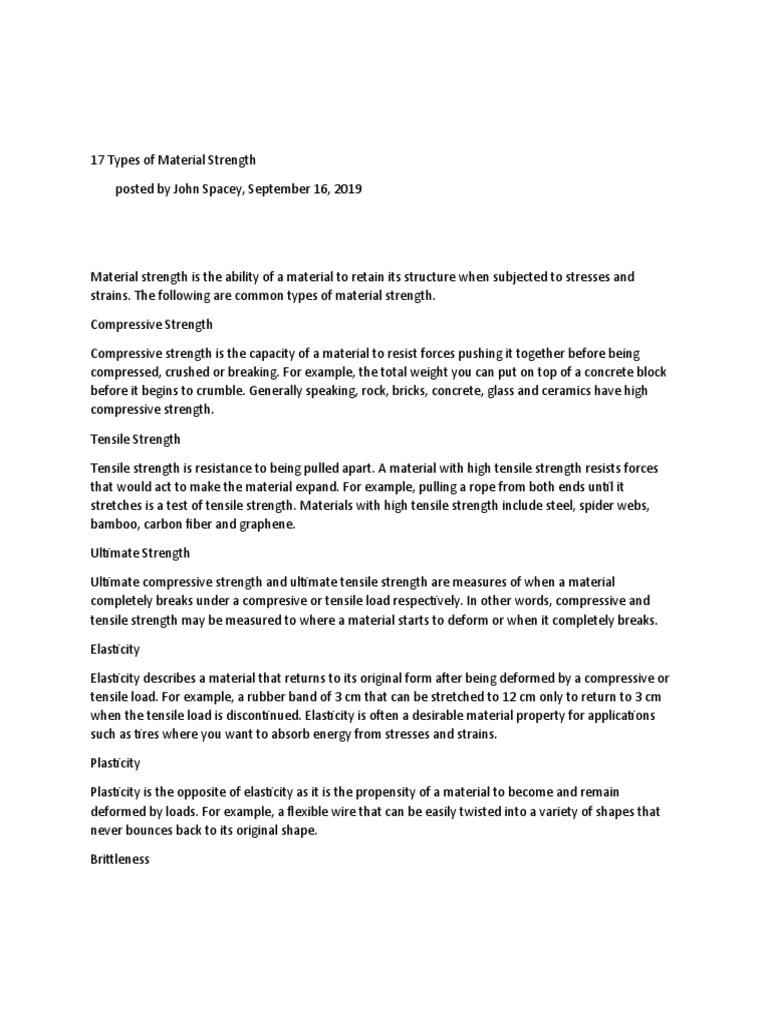 17 Types of Material Strength | PDF | Strength Of Materials | Ultimate ...
