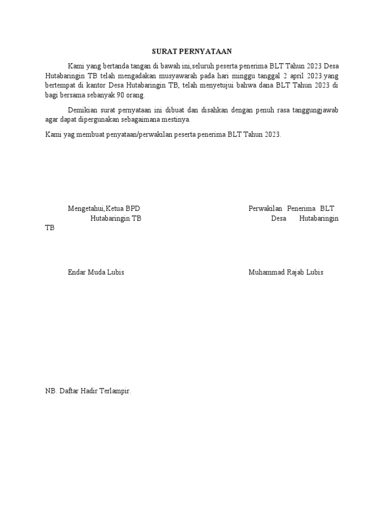 Surat Pernyataan BLT | PDF
