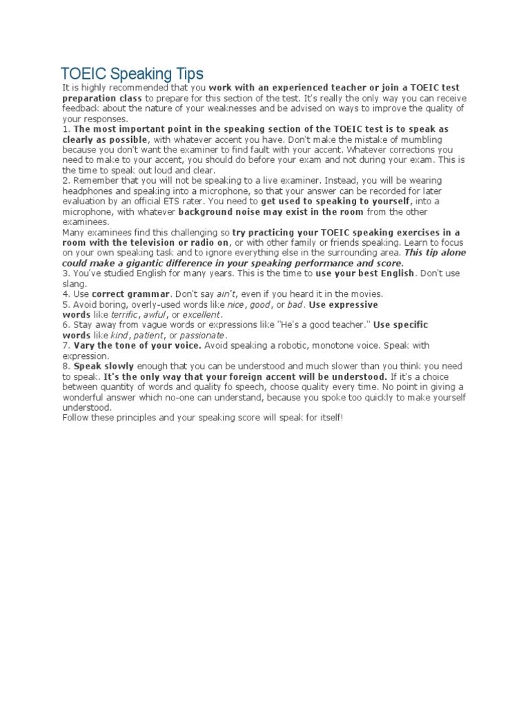 TOEIC Speaking Tips Updated On Apr | PDF