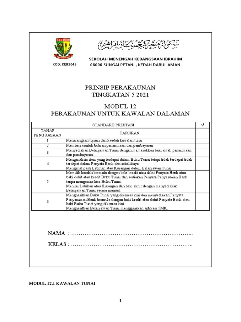 Modul 3 Perakaunan Untuk Kawalan Dalaman | PDF