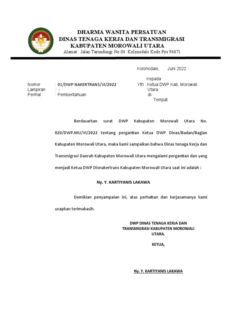 Surat DWP Nakertrans | PDF
