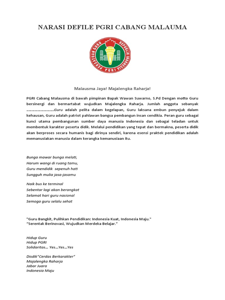 Narasi Defile Pgri Cabang Malauma | PDF