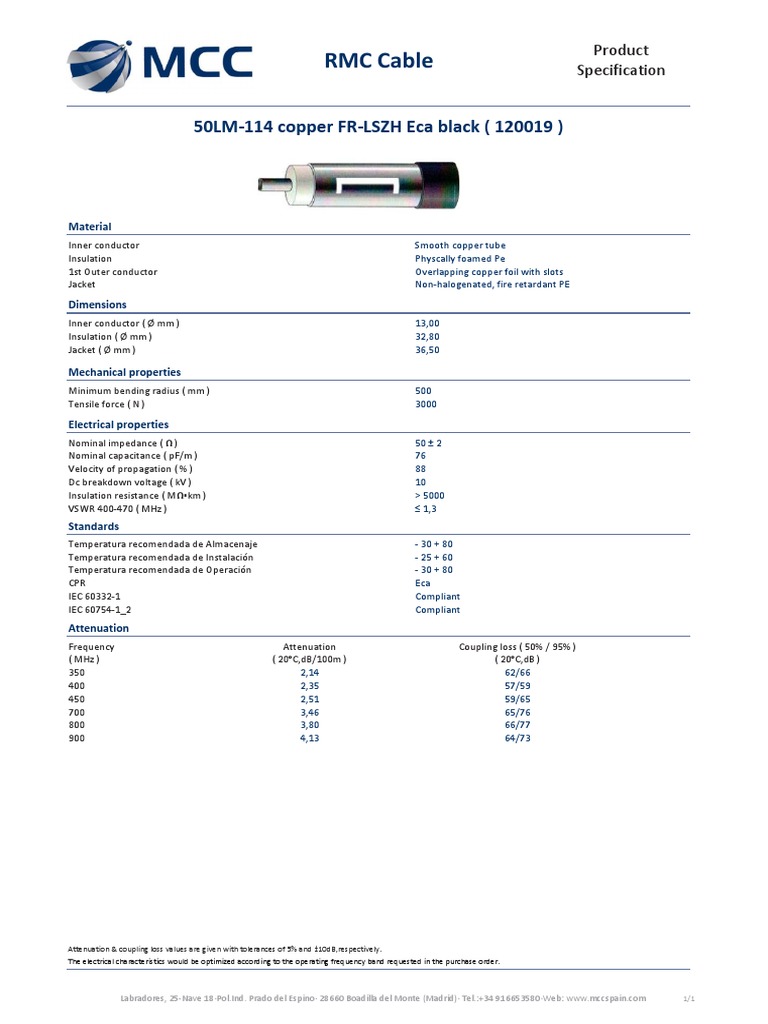 PS Cable RMC 50LM 114 Copper FR LSZH CPR Eca Black en | PDF | Insulator ...