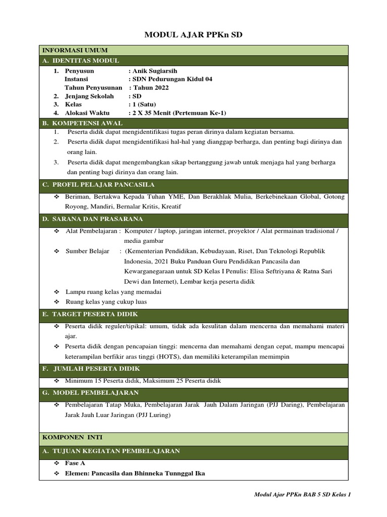 Modul Ajar PPKN SD | PDF