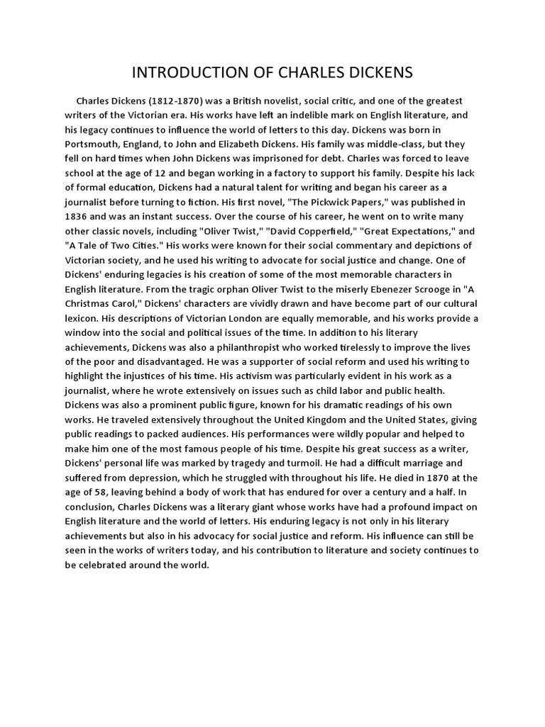 Introduction of Charles Dickens | PDF | Oliver Twist | Charles Dickens