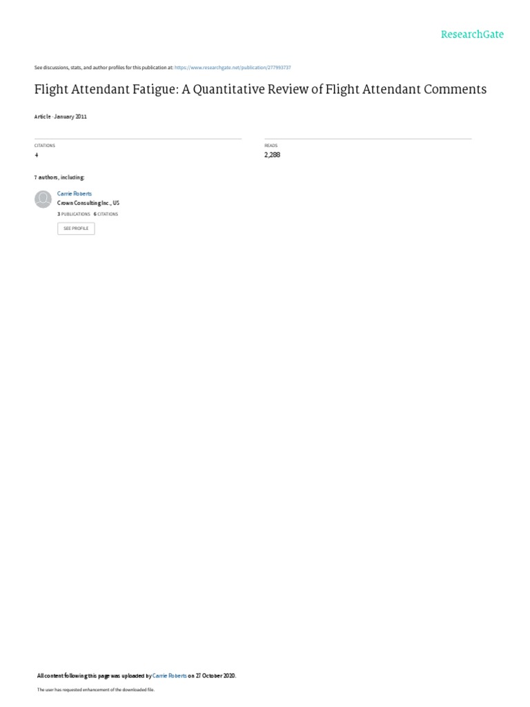 Flight Attendant Fatigue A Quantitative Review of | PDF | Flight ...