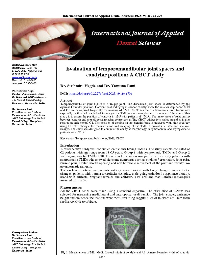 Evaluation of Temporomandibular Joint Spaces and Condylar Position - A ...