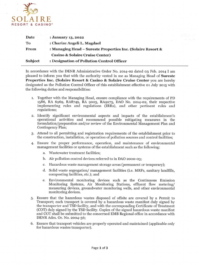 Letter of Appointment Designation As PCO | PDF