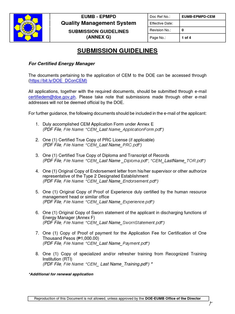 CEM Application Submission Guidelines | PDF