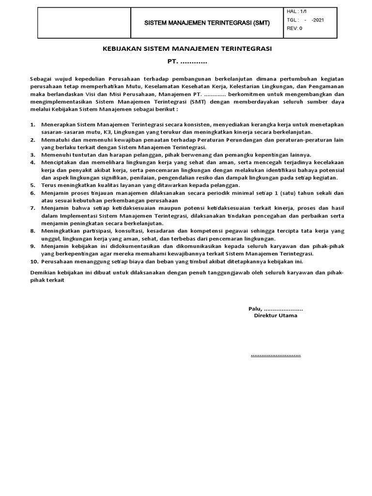Contoh KEBIJAKAN SMT | PDF