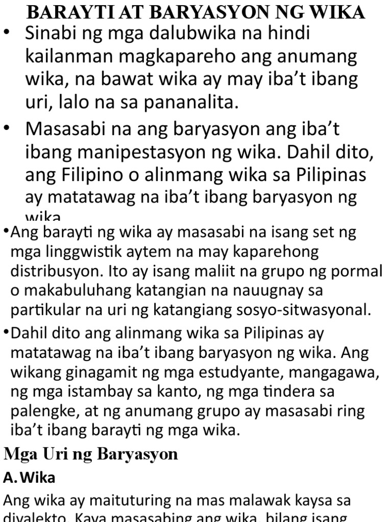 Barayti at Baryasyon NG Wika | PDF