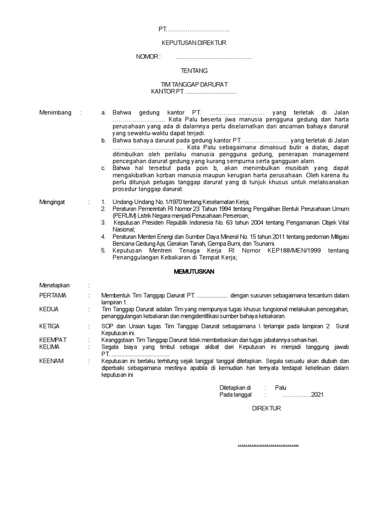 Contoh SK Tim Tanggap Darurat Bencana | PDF