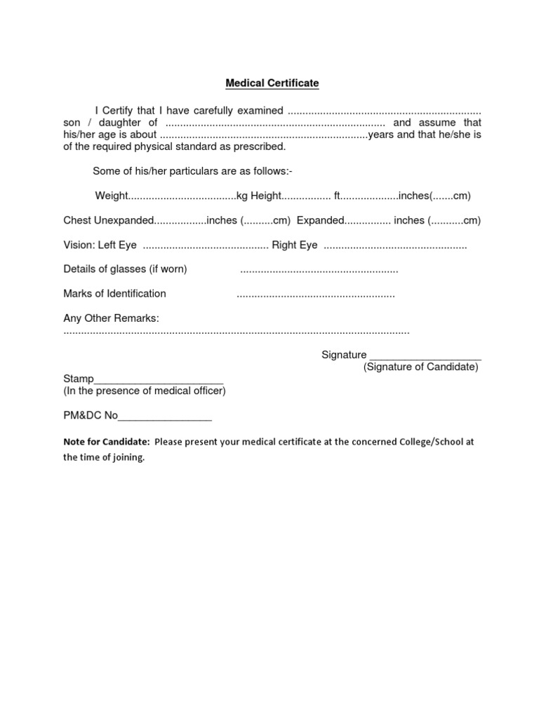 Medical Certificate