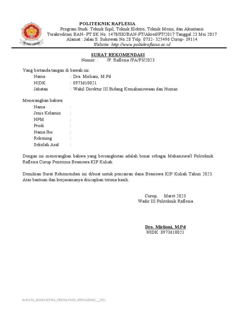 Surat Rekomendasi Pencairan | PDF