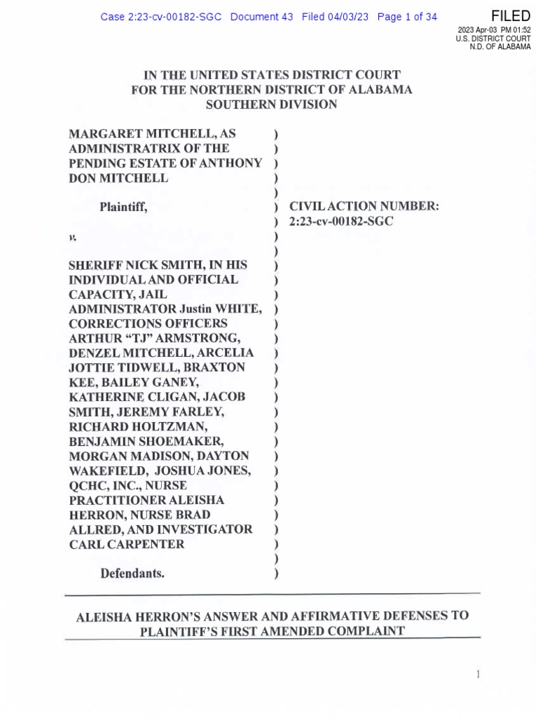 Answer of Defendant Sheriff Nick Smith, in His Individual Capacity | PDF