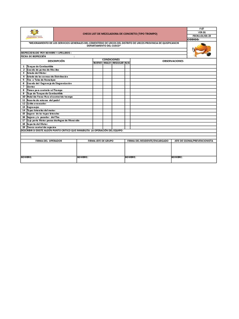 CHECK LIST DE MEZCLADOR (1) | PDF