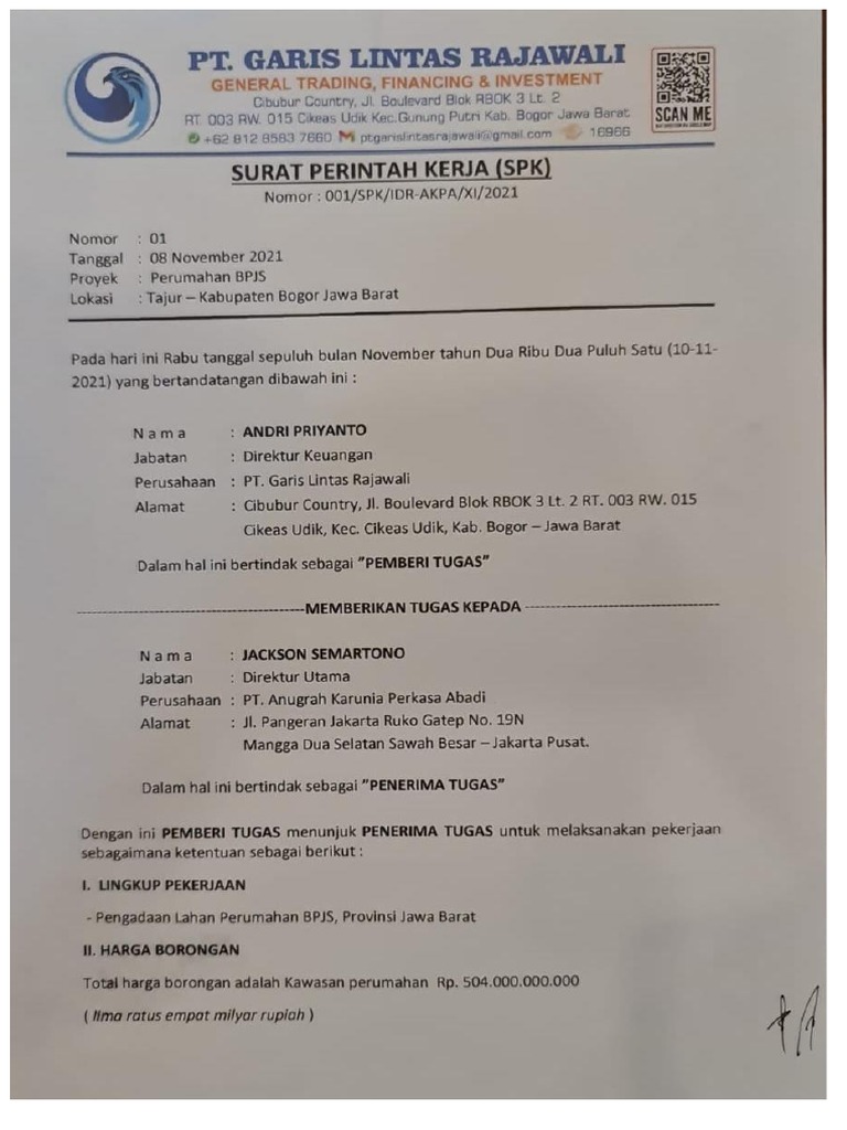 SPK Garis Lintas Pembebabsan Lahan PERUMAHAN BPJS | PDF