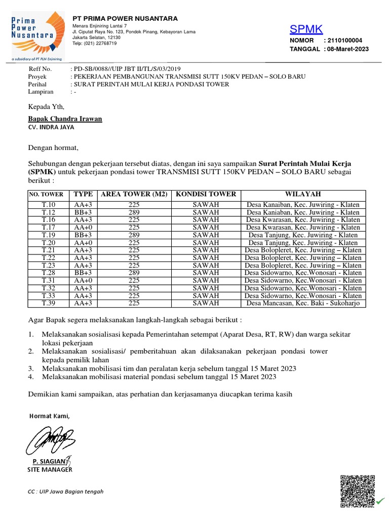 SPMK CHANDRA SECTION PEDAN-SOLOBARU (CV - Indra Jaya) | PDF