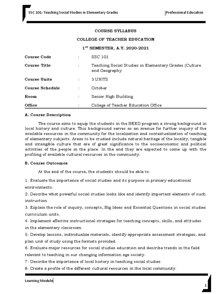 Syllabus - Teaching Social Studies | Download Free PDF | Teachers ...