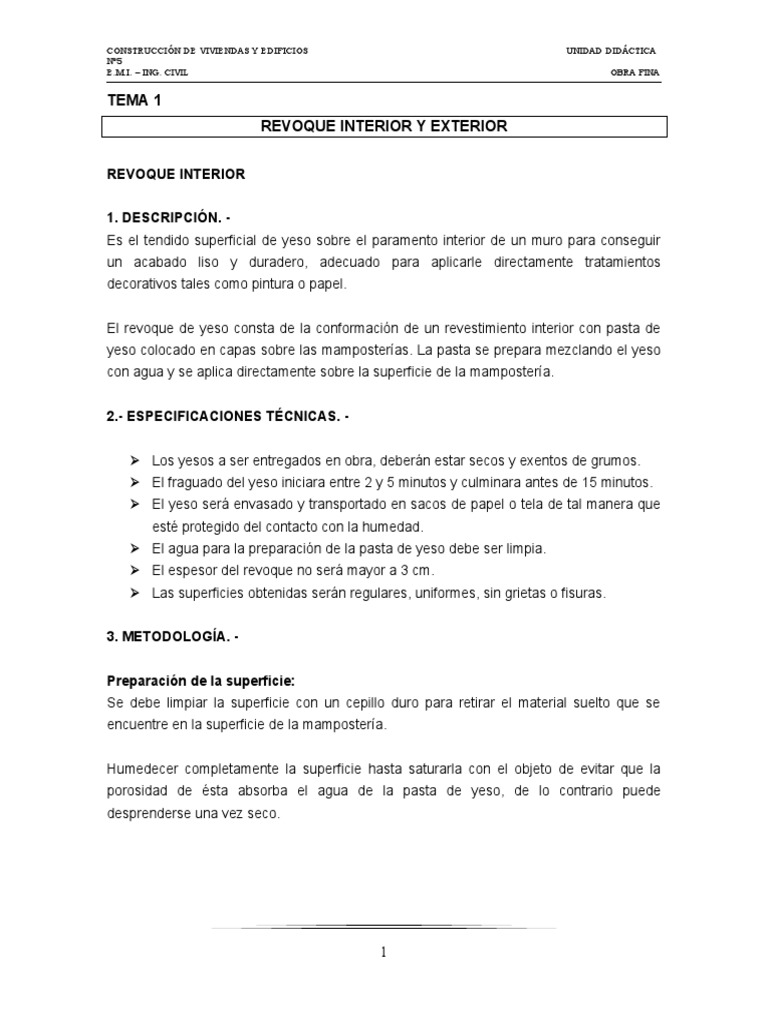 Guía de Revoque para Ingeniería Civil | PDF | Albañilería | Yeso