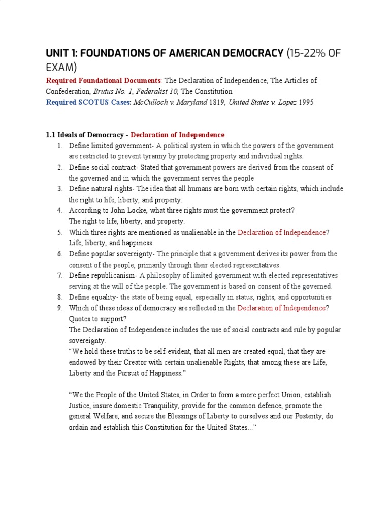 Unit 1 - Foundations of American Democracy | PDF | Necessary And Proper ...