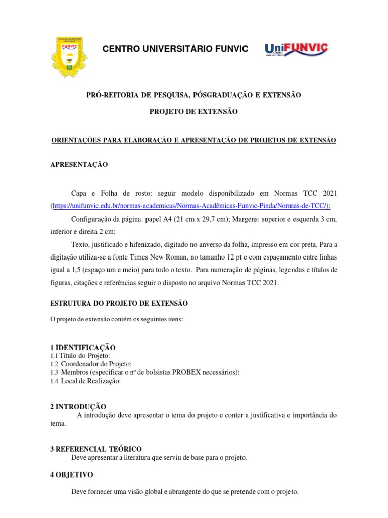 Modelo de Projeto de Extensão - 2021 | PDF